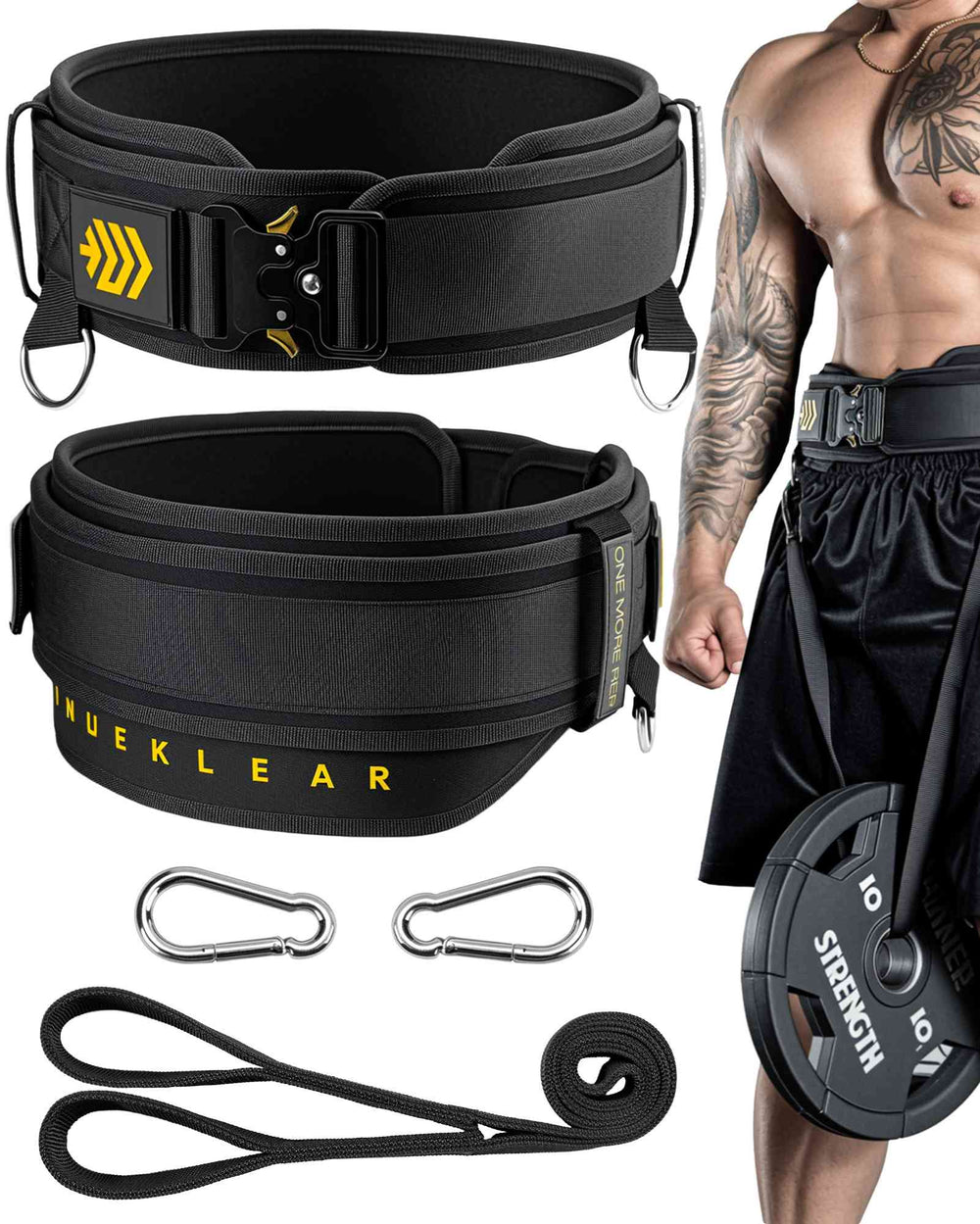 MANUEKLEAR 2-in-1 Weightlifting Belt | 36.7" Rope | Double-Layer for G